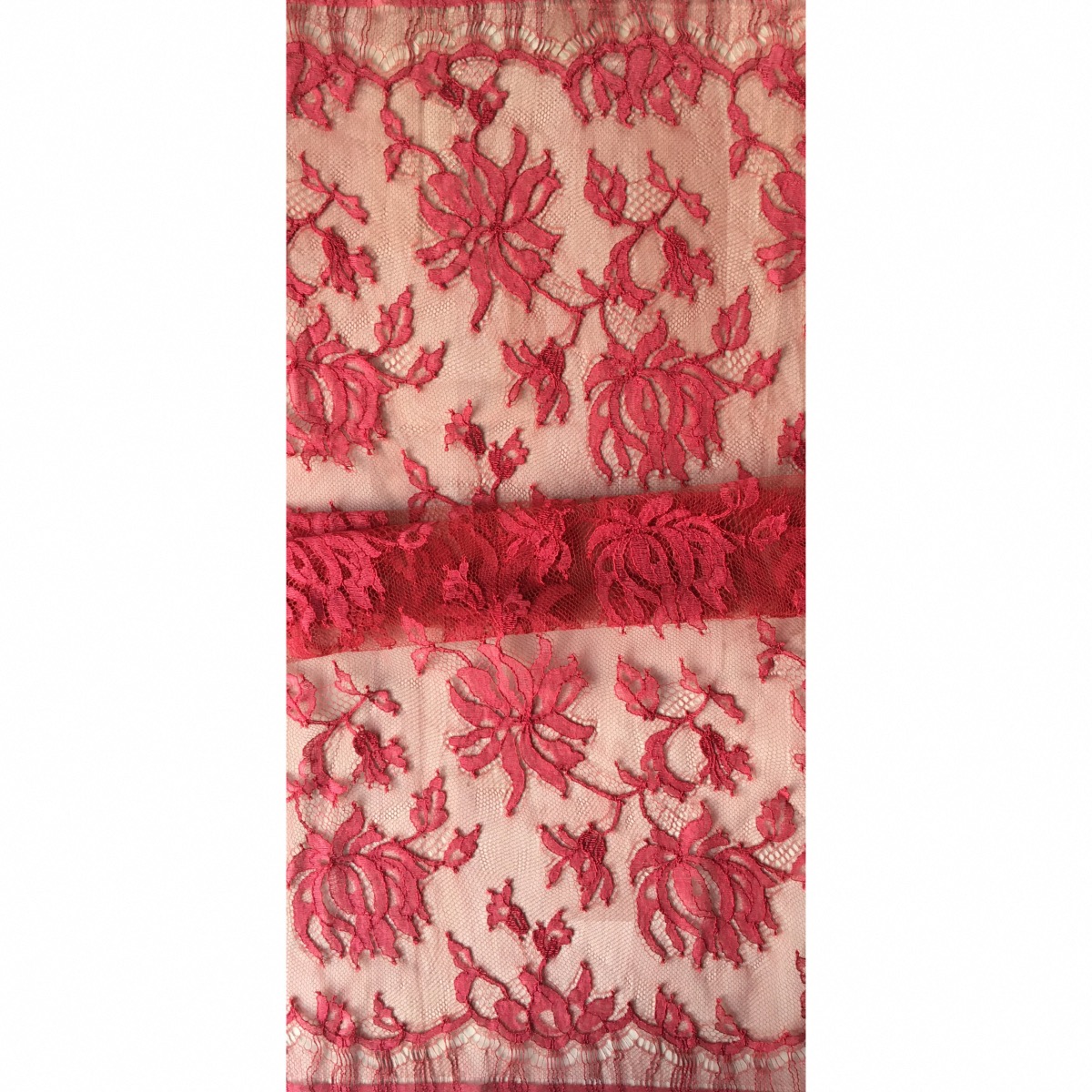 Volant Dentelle de Calais Rouge motif floral | dentellel.com