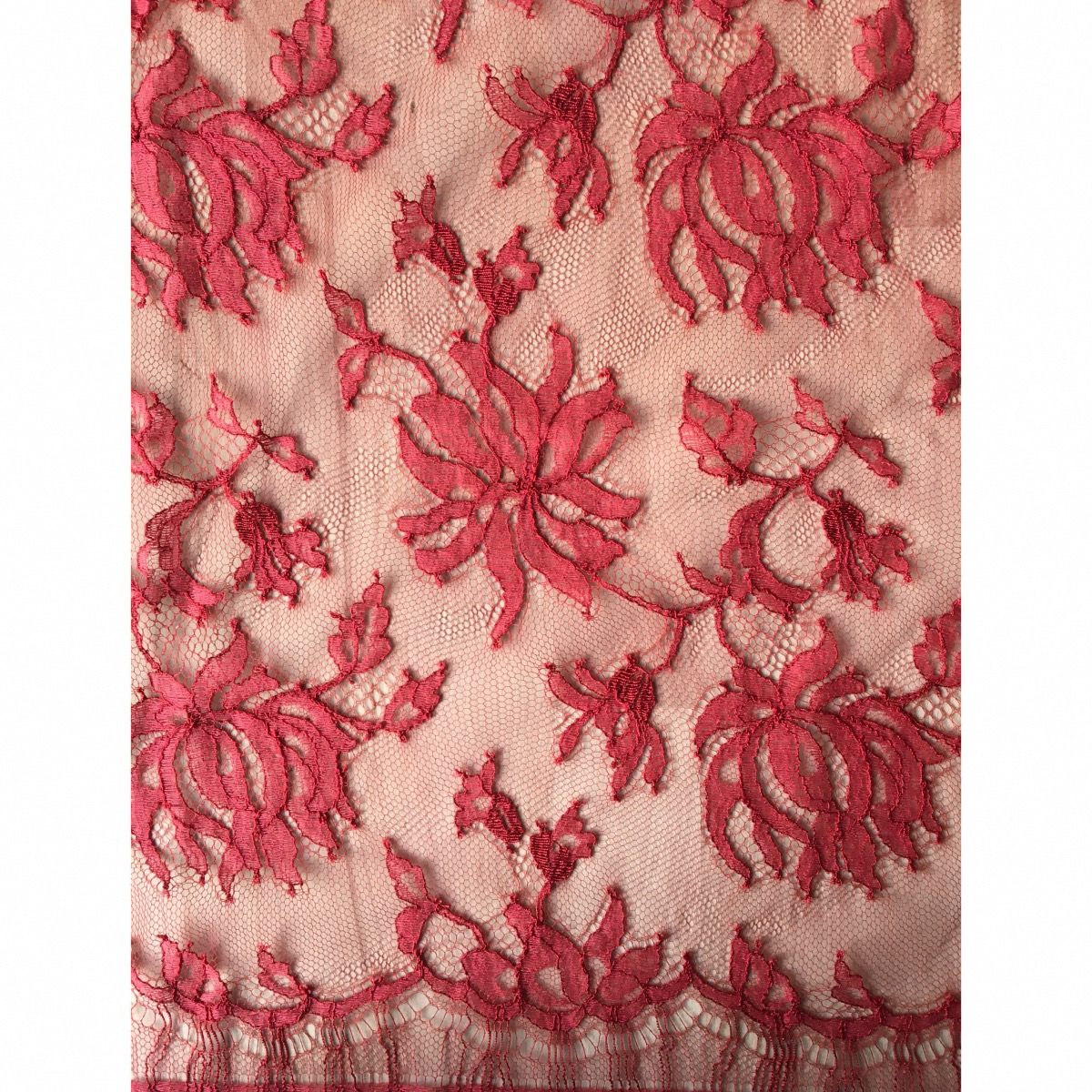 Volant Dentelle de Calais Rouge motif floral | dentellel.com